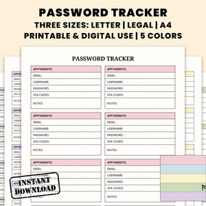 Password Tracker Printable Pastel Passwords Organizer List Template ...