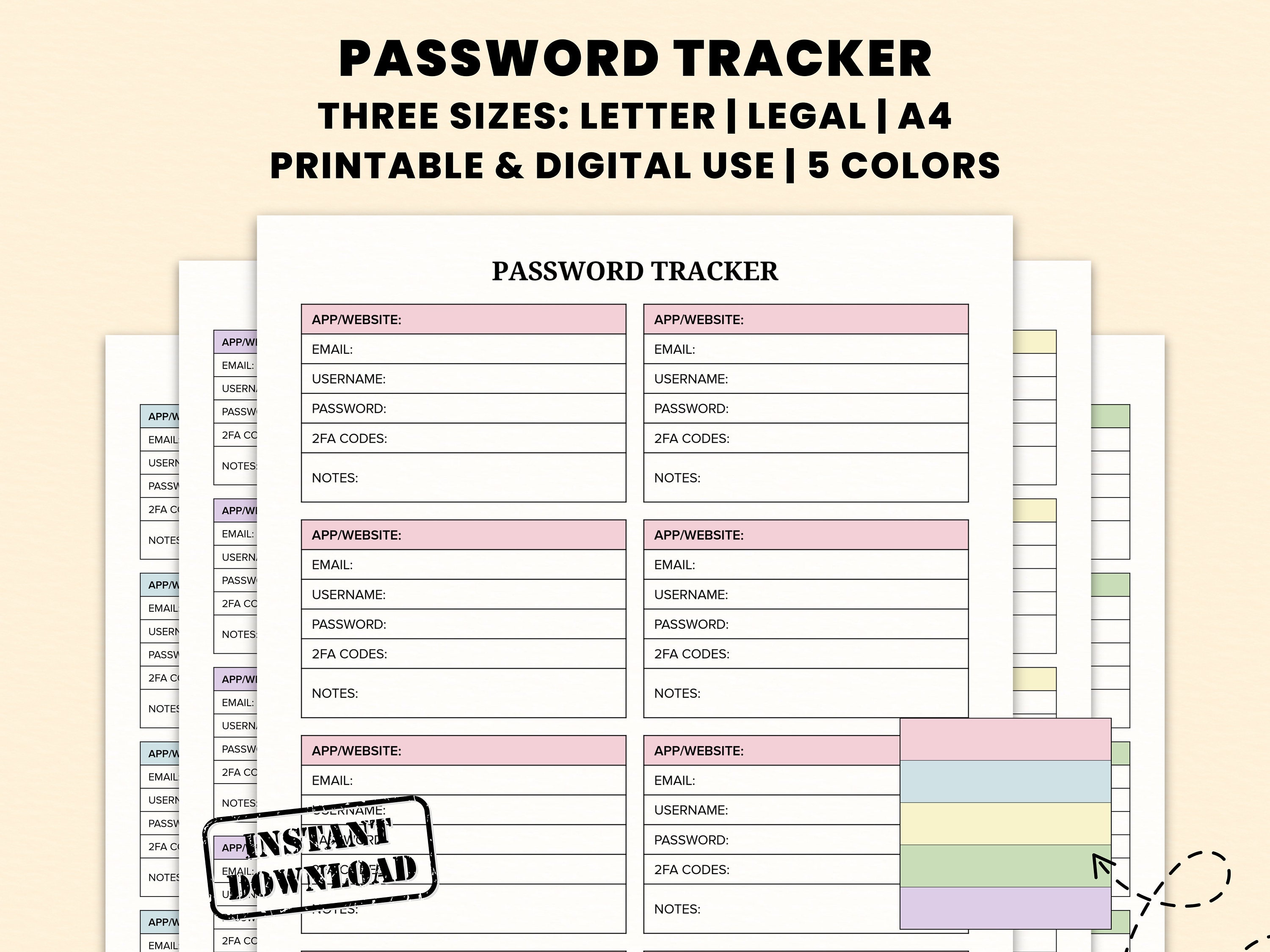 Password Tracker Printable Pastel Passwords Organizer List Template ...