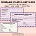 Printable Epilepsy Card Medical Alert Cards Epilepsy Seizure Awareness ...