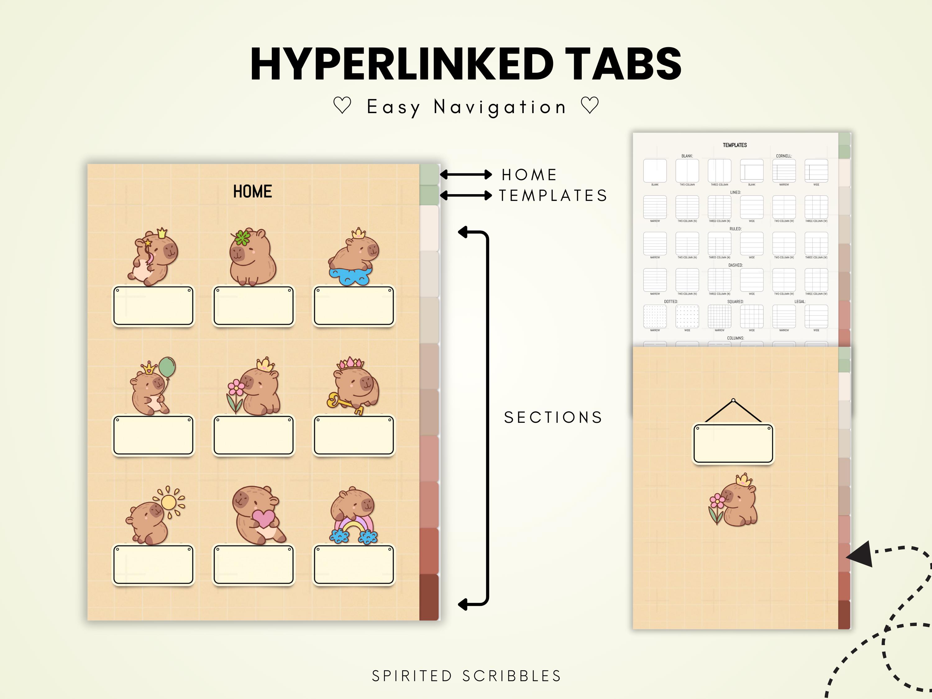 Cute Capybara Digital Planner Template Beige Journal With Tabs & Cover ...