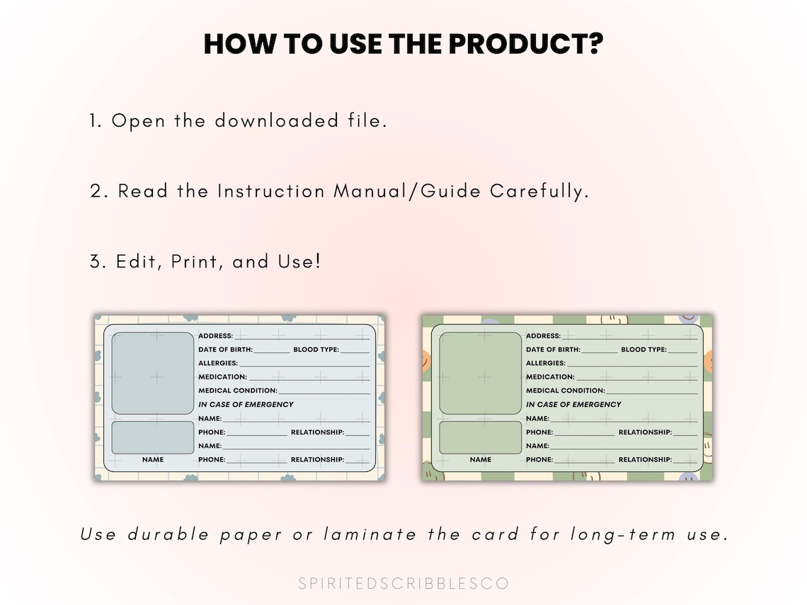 Kids Editable Emergency Card in Case of Emergency ICE Tag Contacts ...