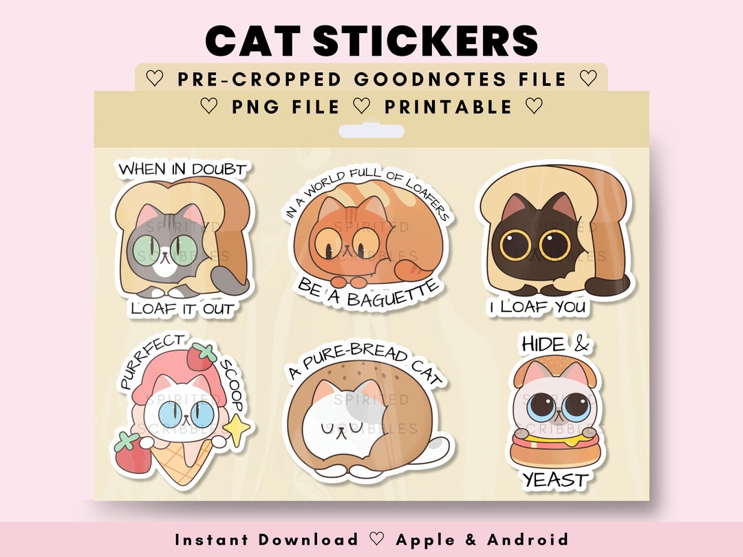 Cat Meme Stickers, Digital & Printable Sticker Set, Goodnotes, PNG, PDF ...
