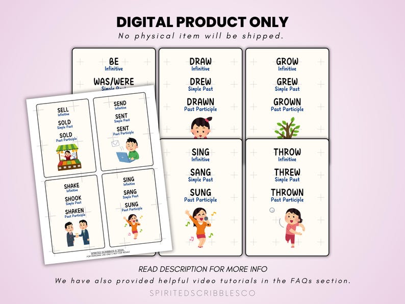 80 English Irregular Verbs Flashcards Printable Infinitive Simple Past ...