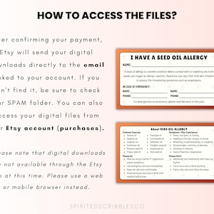 Printable Seed Oil Allergy Card Allergy Awareness Tag Food Warning ...