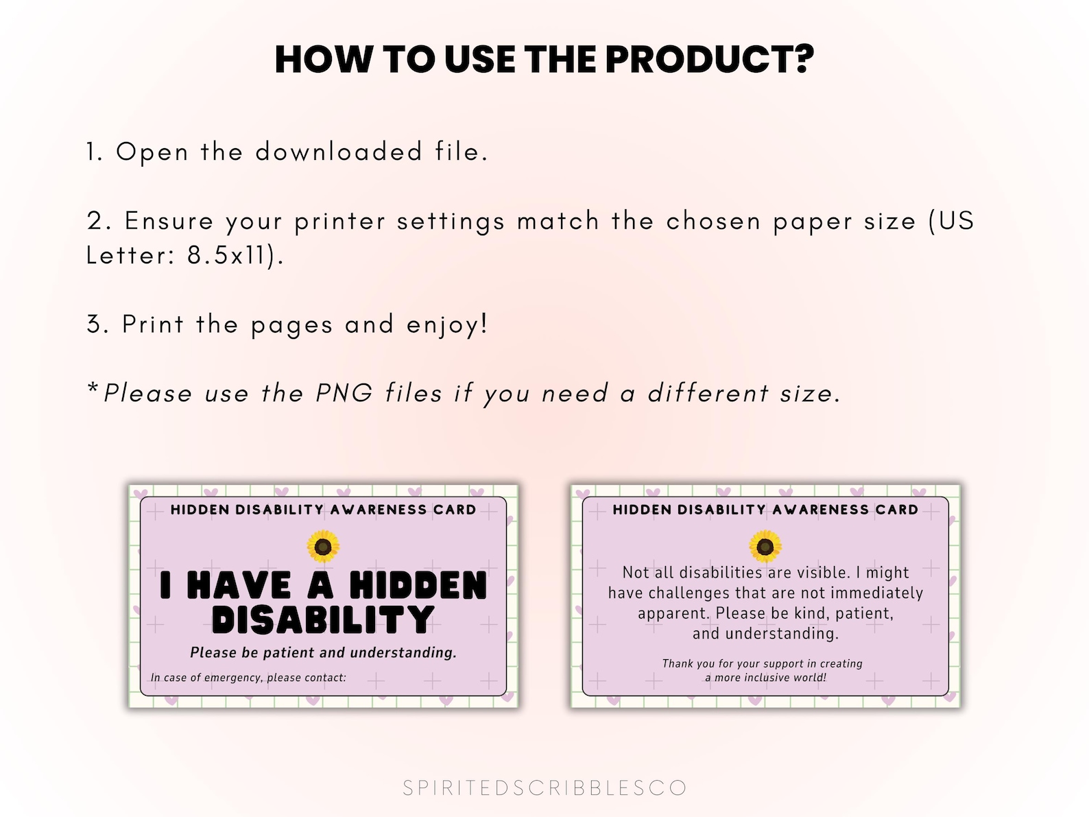 Printable Hidden Disability Awareness Cards Sunflower Medical Health ...
