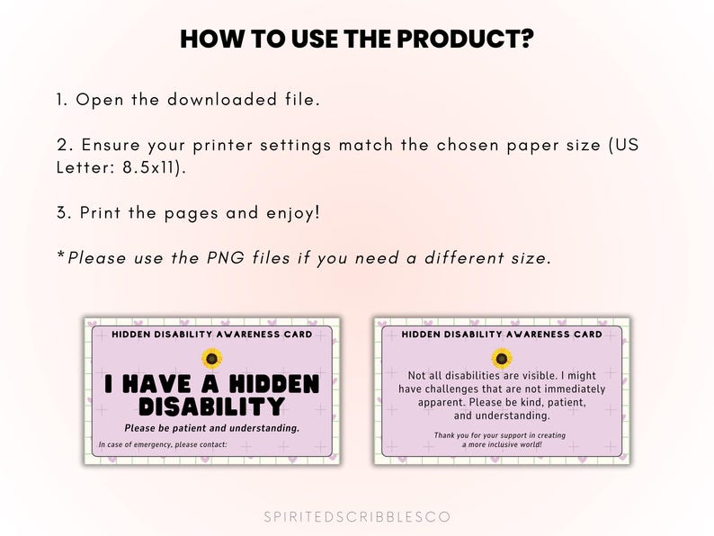 Printable Hidden Disability Awareness Cards Sunflower Medical Health ...