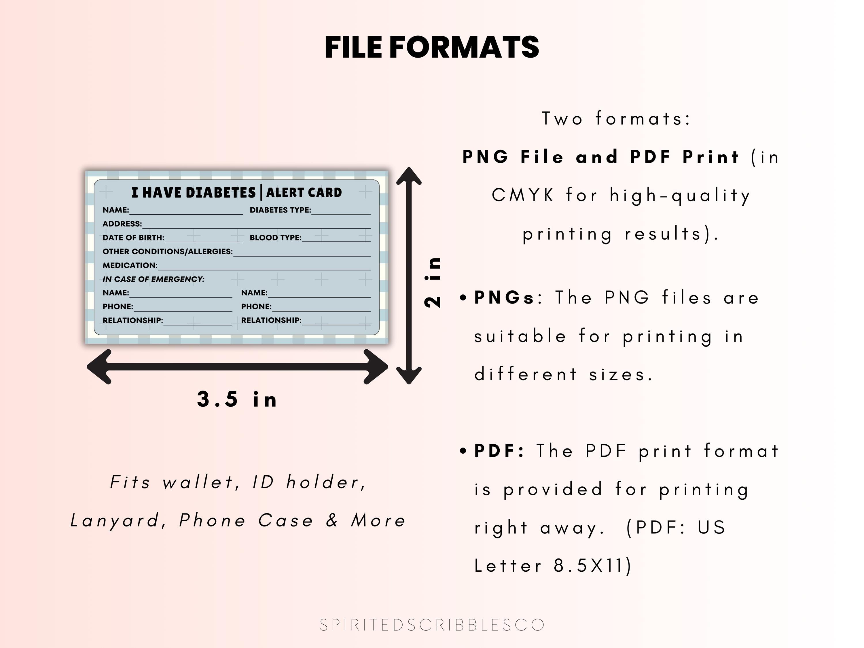 Printable Diabetes Alert Card Medical ID Ice Tag Emergency Diabetic ...