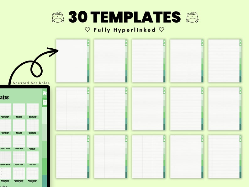 Frog Digital Notebook With Tabs & Covers Fully Hyperlinked, Kawaii ...