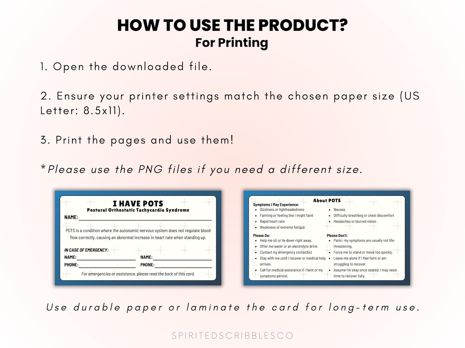 Printable POTS Card Postural Orthostatic Tachycardia Syndrome Awareness ...
