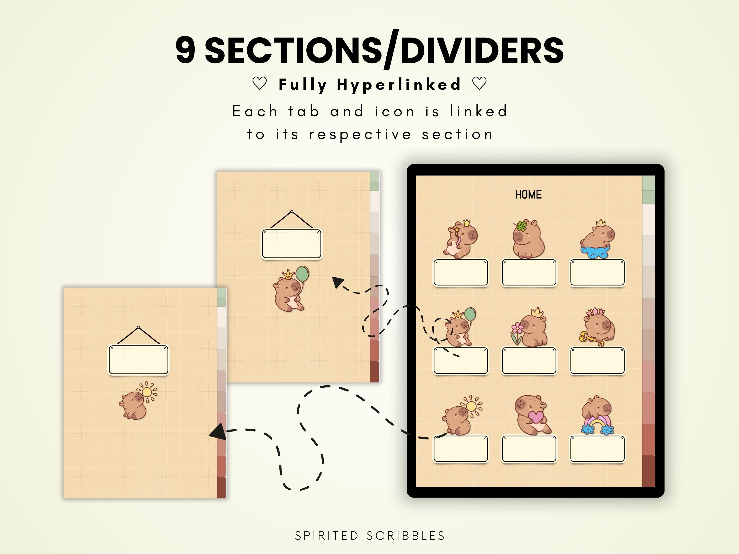 Cute Capybara Digital Planner Template Beige Journal With Tabs & Cover ...