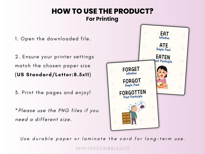 80 English Irregular Verbs Flashcards Printable Infinitive Simple Past ...