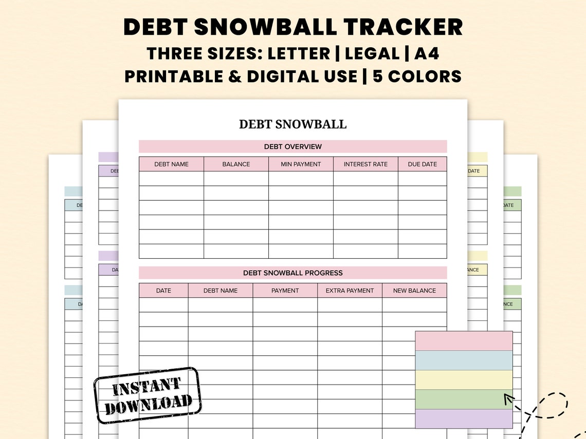 Debt Snowball Tracker Printable Snowball Debt Method Worksheet Chart ...