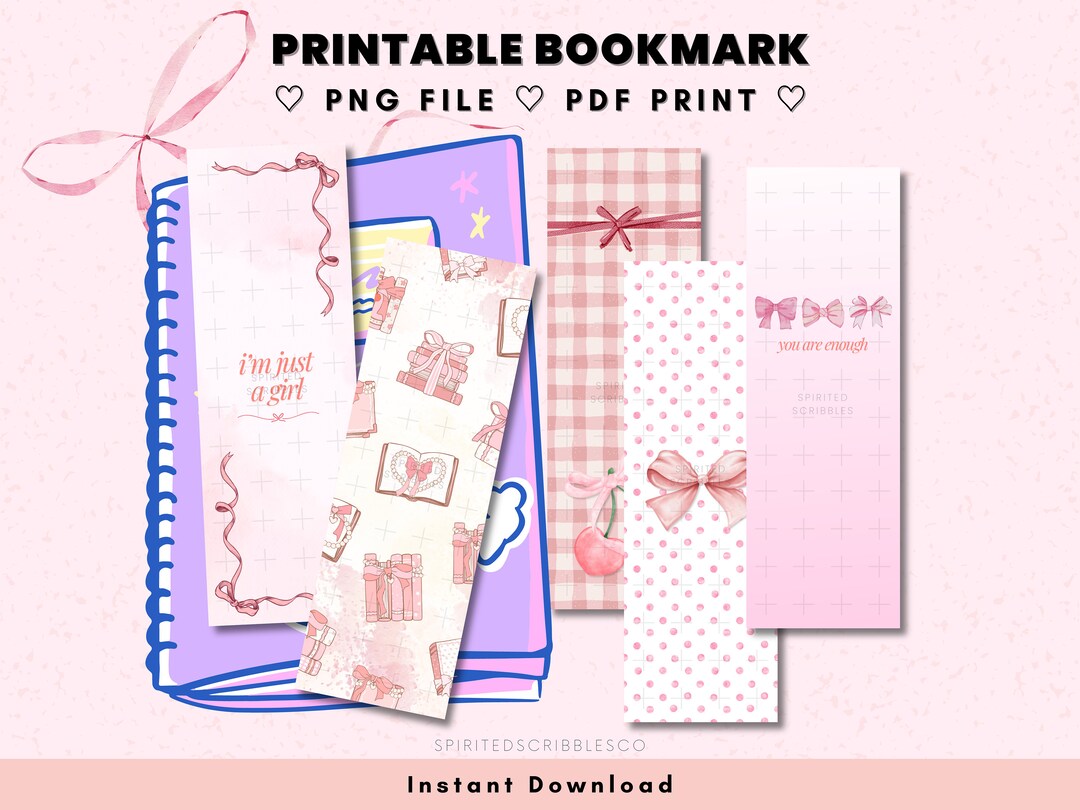 Coquette Bookmarks Pink Fancy Printable Bookmark Set Aesthetic Bow ...