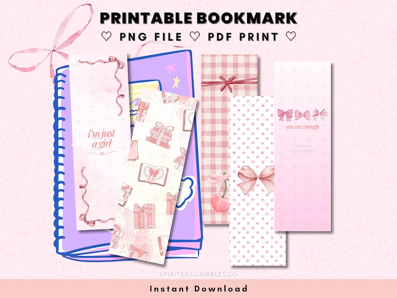 Coquette Bookmarks Pink Fancy Printable Bookmark Set Aesthetic Bow ...
