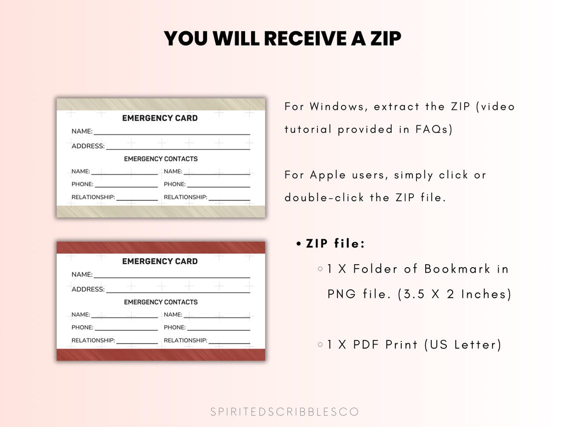 Printable Emergency Card in Case of Emergency ICE Tag Contact Card ...