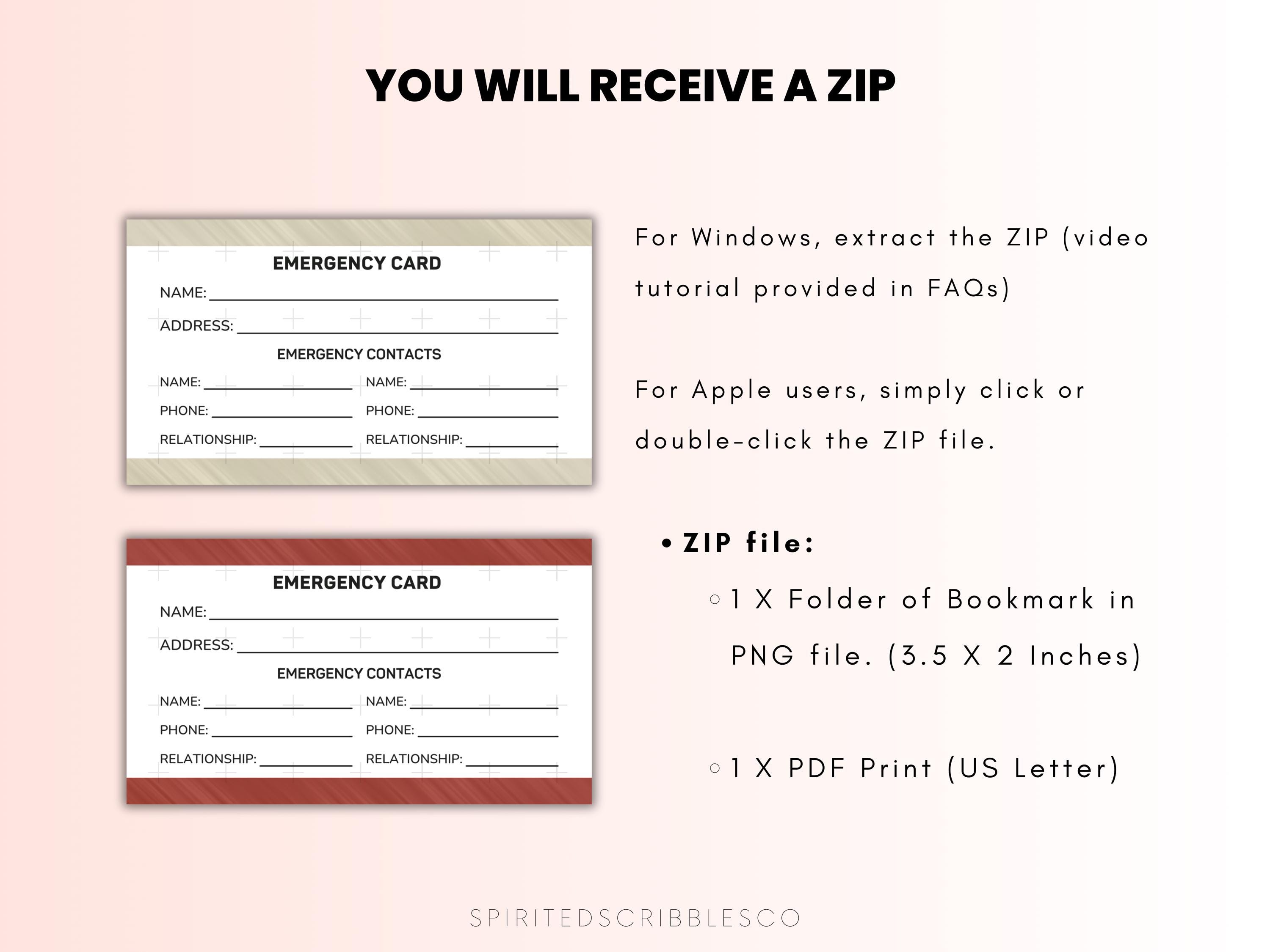 Printable Emergency Card in Case of Emergency ICE Tag Contact Card ...