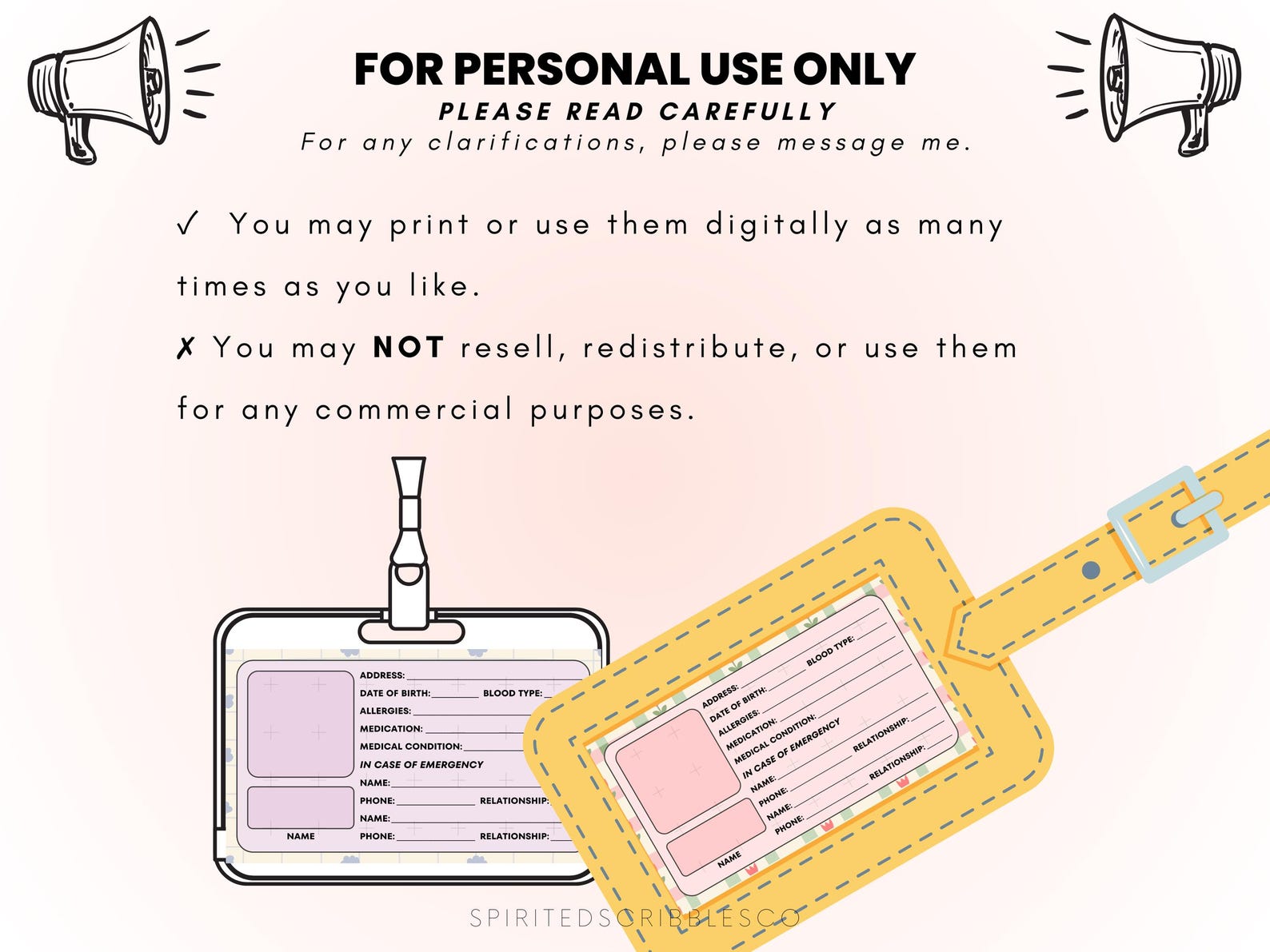 Kids Printable Emergency Card in Case of Emergency ICE Tag Contacts ...