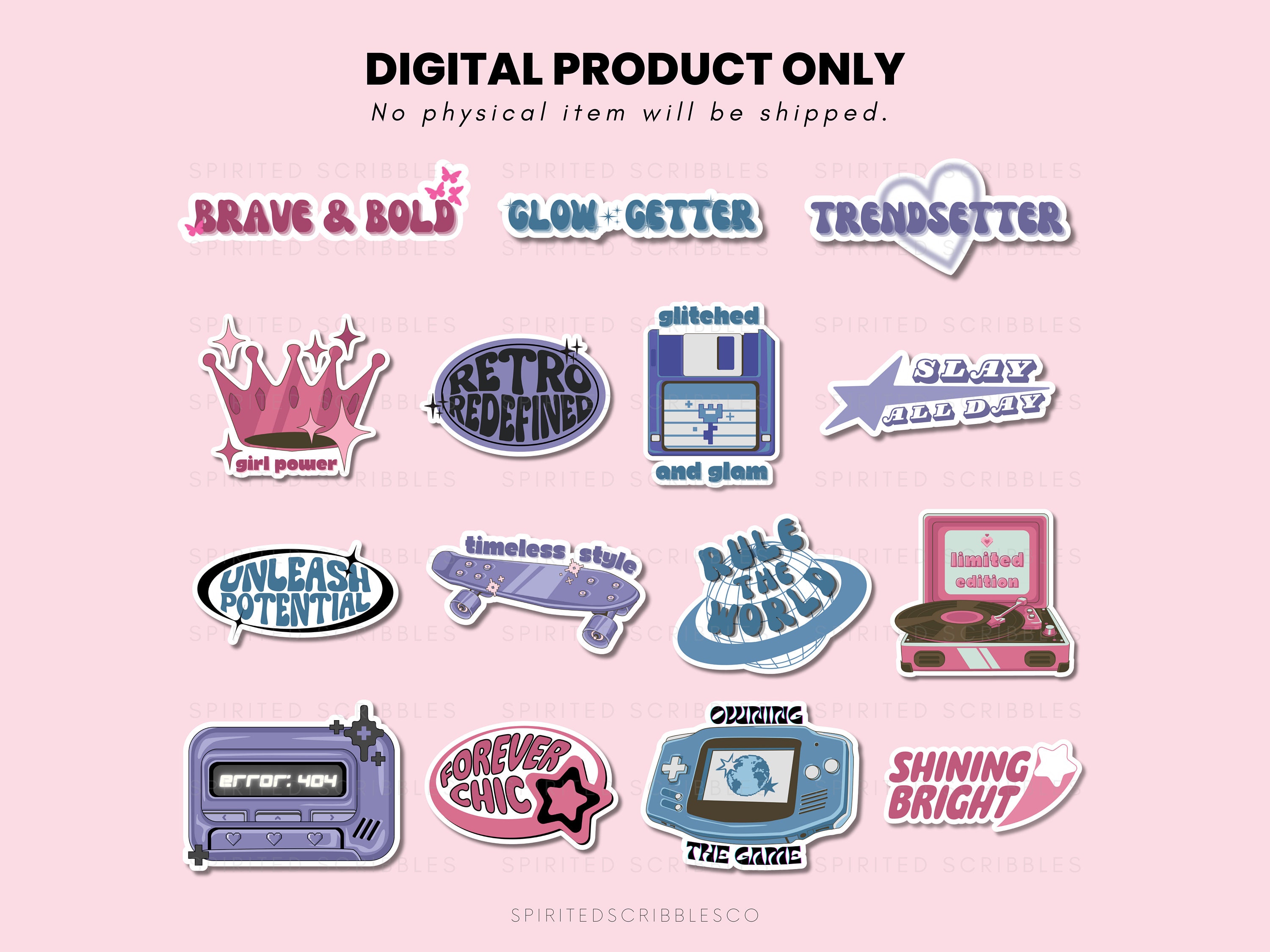 Y2K Stickers Digital & Printable Sticker Set 2000s Sticker, Pre-cropped ...