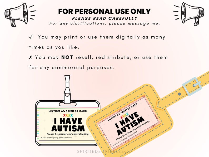 Printable Autism Awareness Card Medical Alert Name Tag in Case of ...