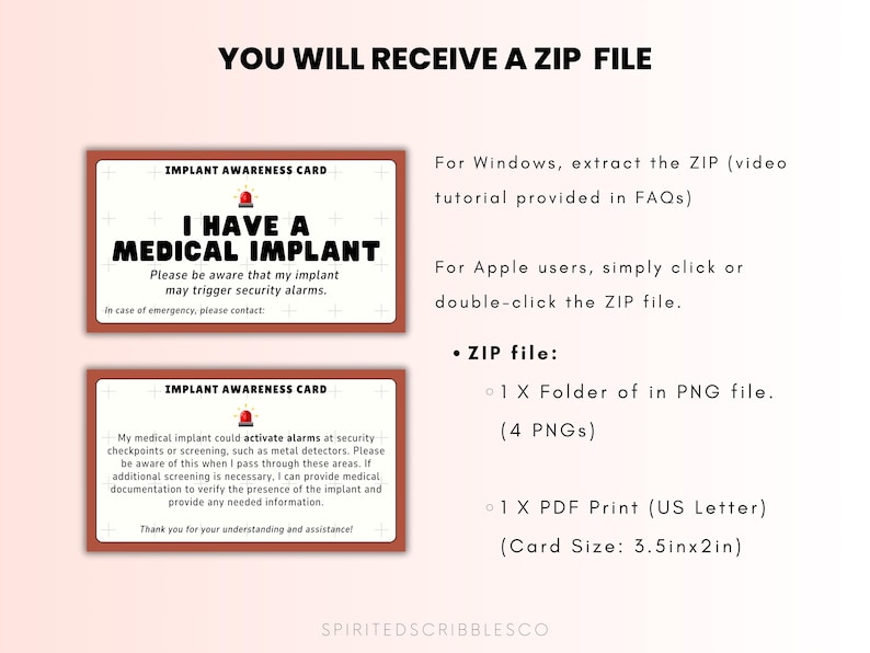 Printable Implant Card Medical Implant Awareness Alert Visual Wallet ...