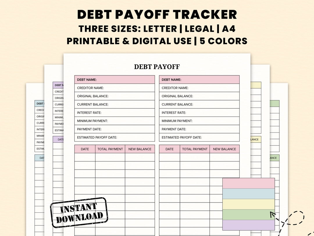 Debt Payoff Tracker Printable Payoff Debt Worksheet Chart Template Loan ...