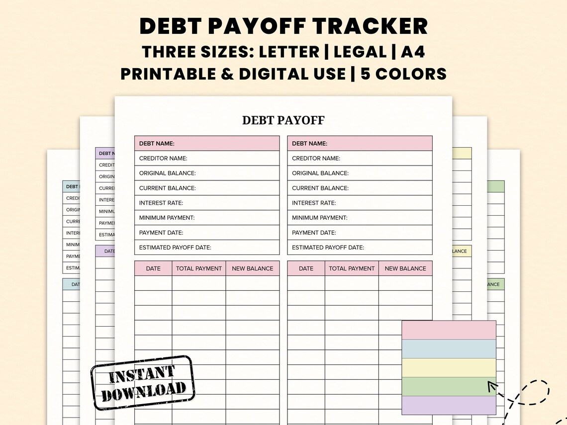 Debt Payoff Tracker Printable Payoff Debt Worksheet Chart Template Loan ...