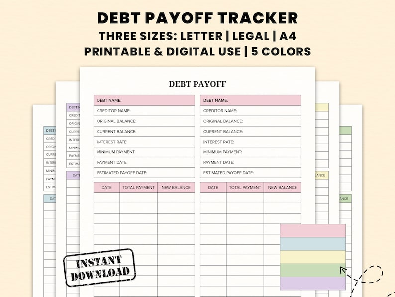 Debt Payoff Tracker Printable Payoff Debt Worksheet Chart Template Loan ...