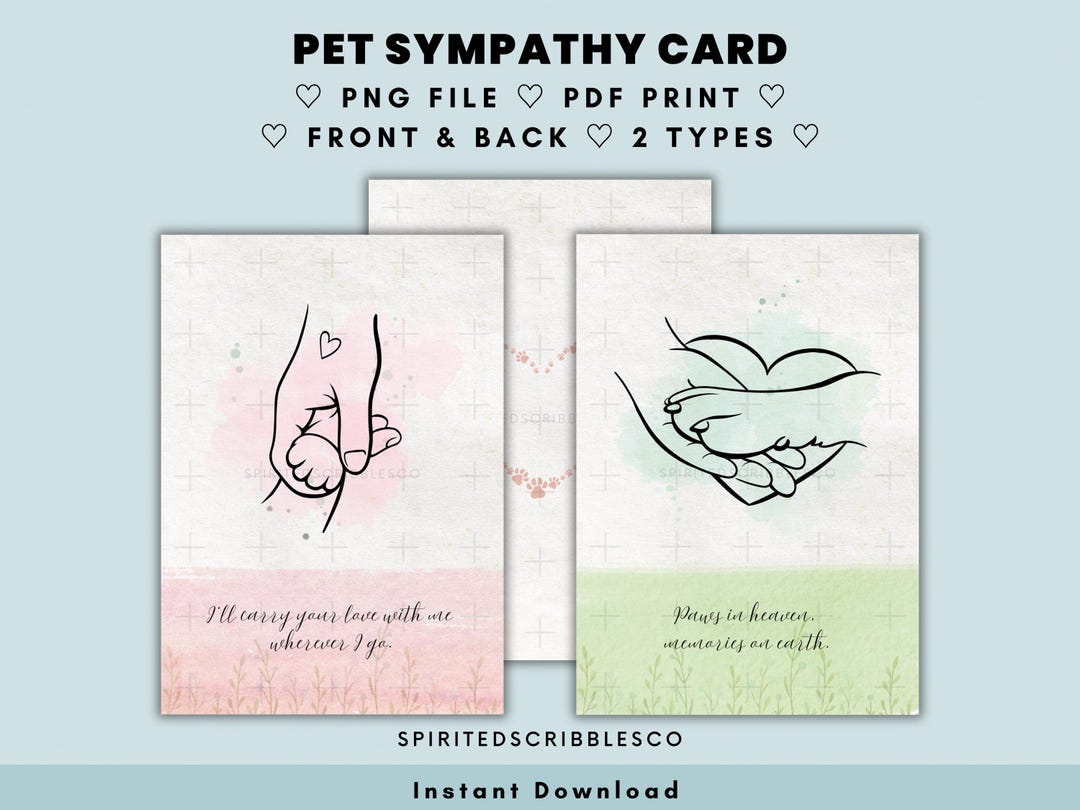Pet Loss Sympathy Card Printable Two-sided Pet Bereavement Condolence ...