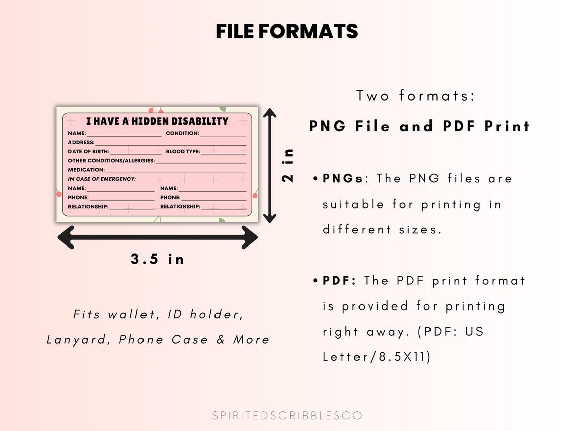 Printable Hidden Disability Card Medical Awareness Card Safety Alert ...