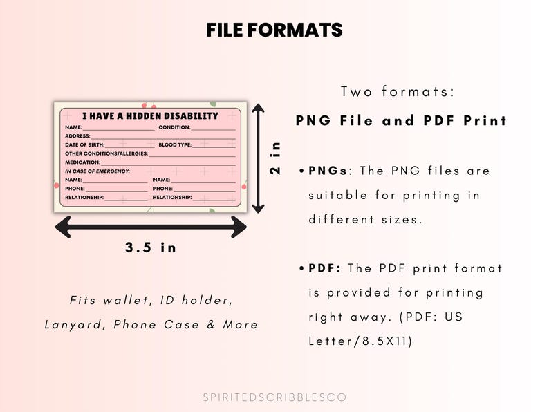 Printable Hidden Disability Card Medical Awareness Card Safety Alert ...