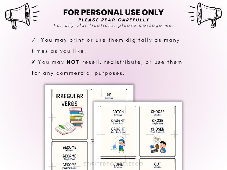 80 English Irregular Verbs Flashcards Printable Infinitive Simple Past ...