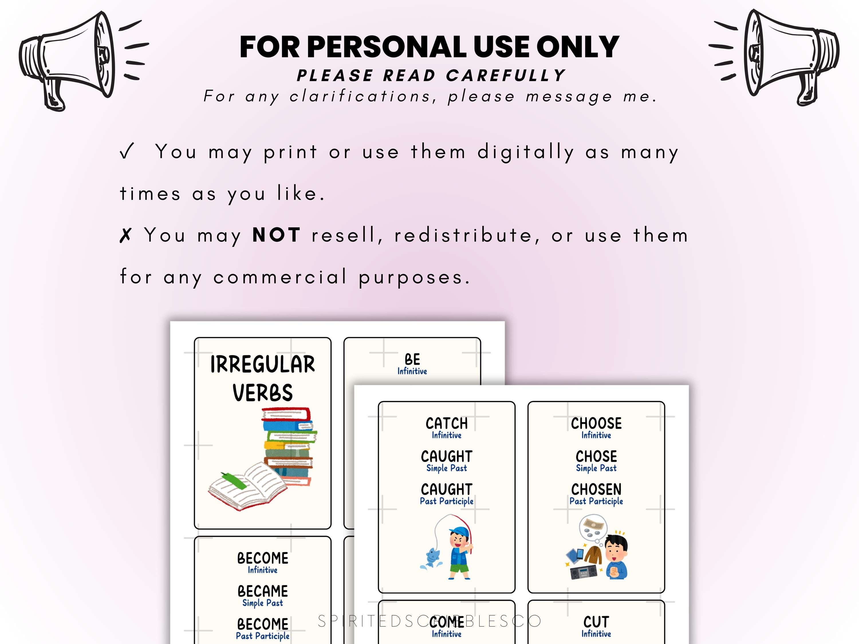 80 English Irregular Verbs Flashcards Printable Infinitive Simple Past ...