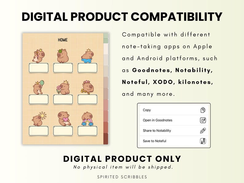 Cute Capybara Digital Planner Template Beige Journal With Tabs & Cover ...
