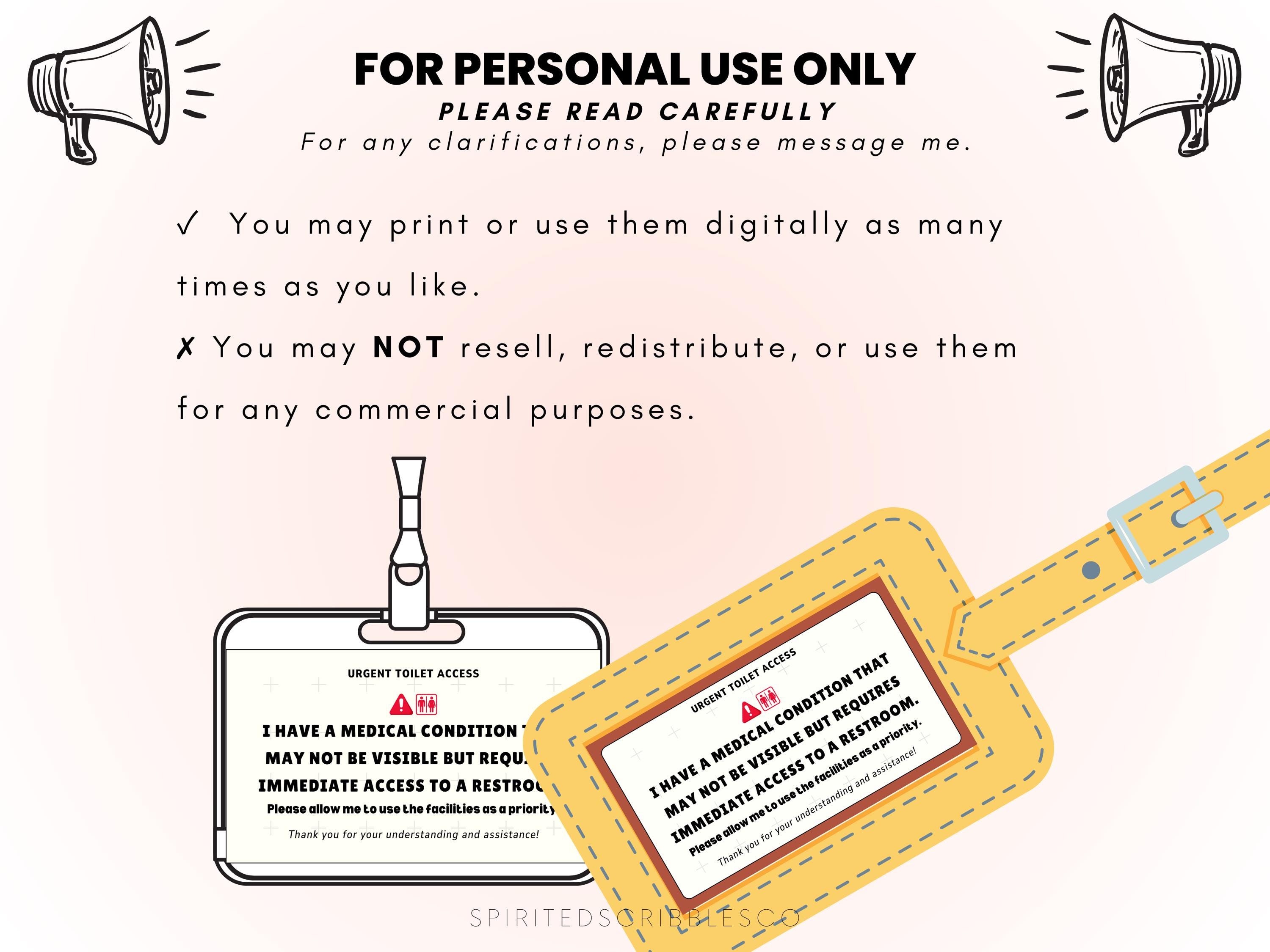 Printable Urgent Toilet Access Cards Medical Use Tag Hidden Health ...