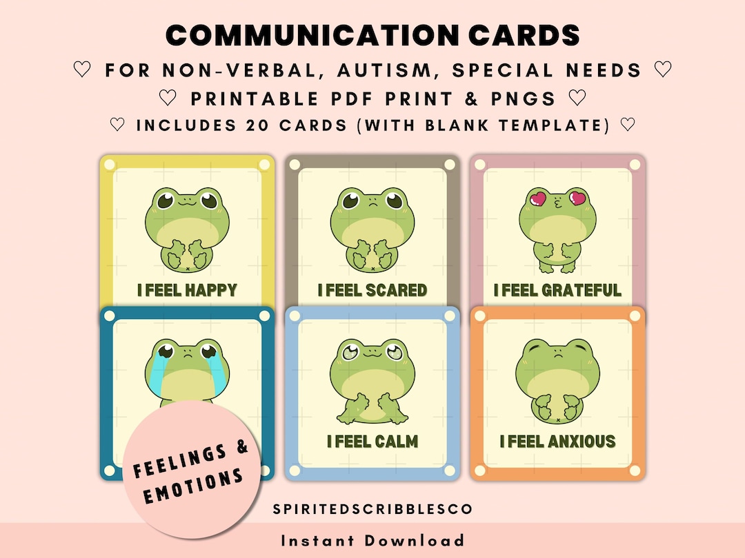 Communication Cards Printable Feelings Emotions Frog Speech Flashcard ...