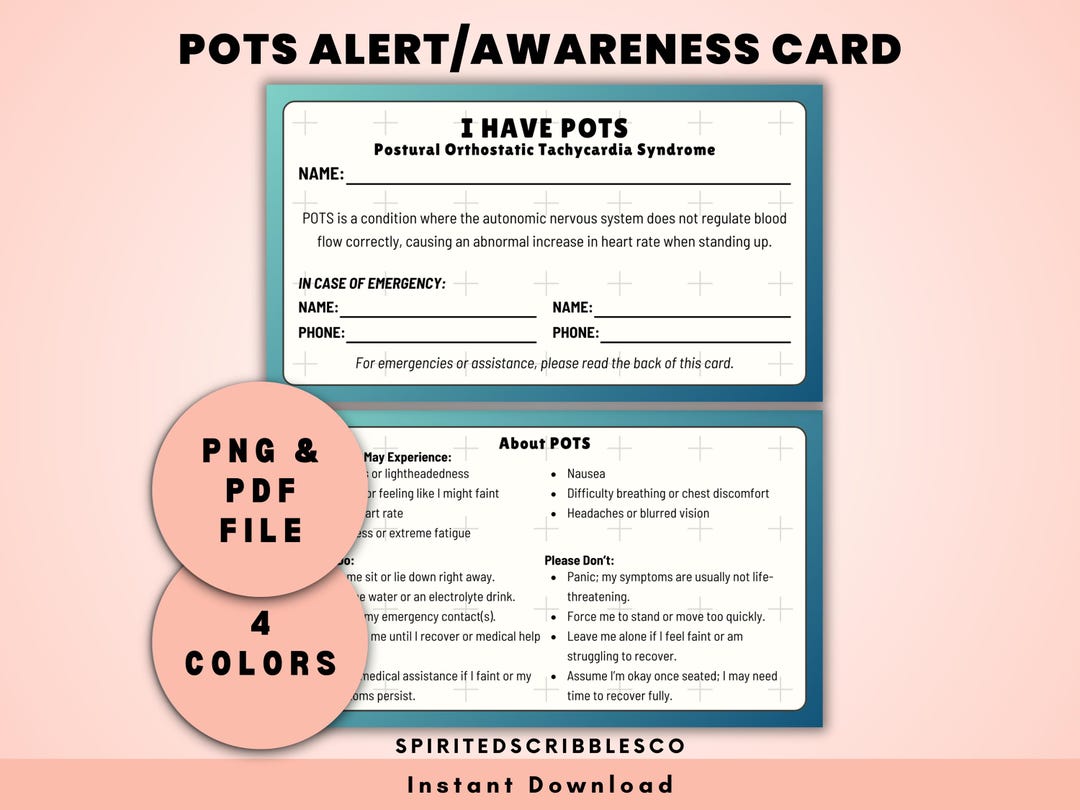 Printable POTS Card Postural Orthostatic Tachycardia Syndrome Awareness ...
