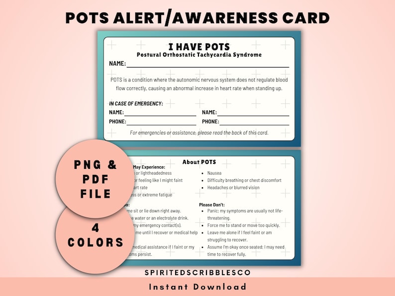 Printable POTS Card Postural Orthostatic Tachycardia Syndrome Awareness ...