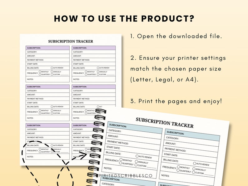 Subscription Tracker Printable Pastel Subscriptions Organizer Checklist ...