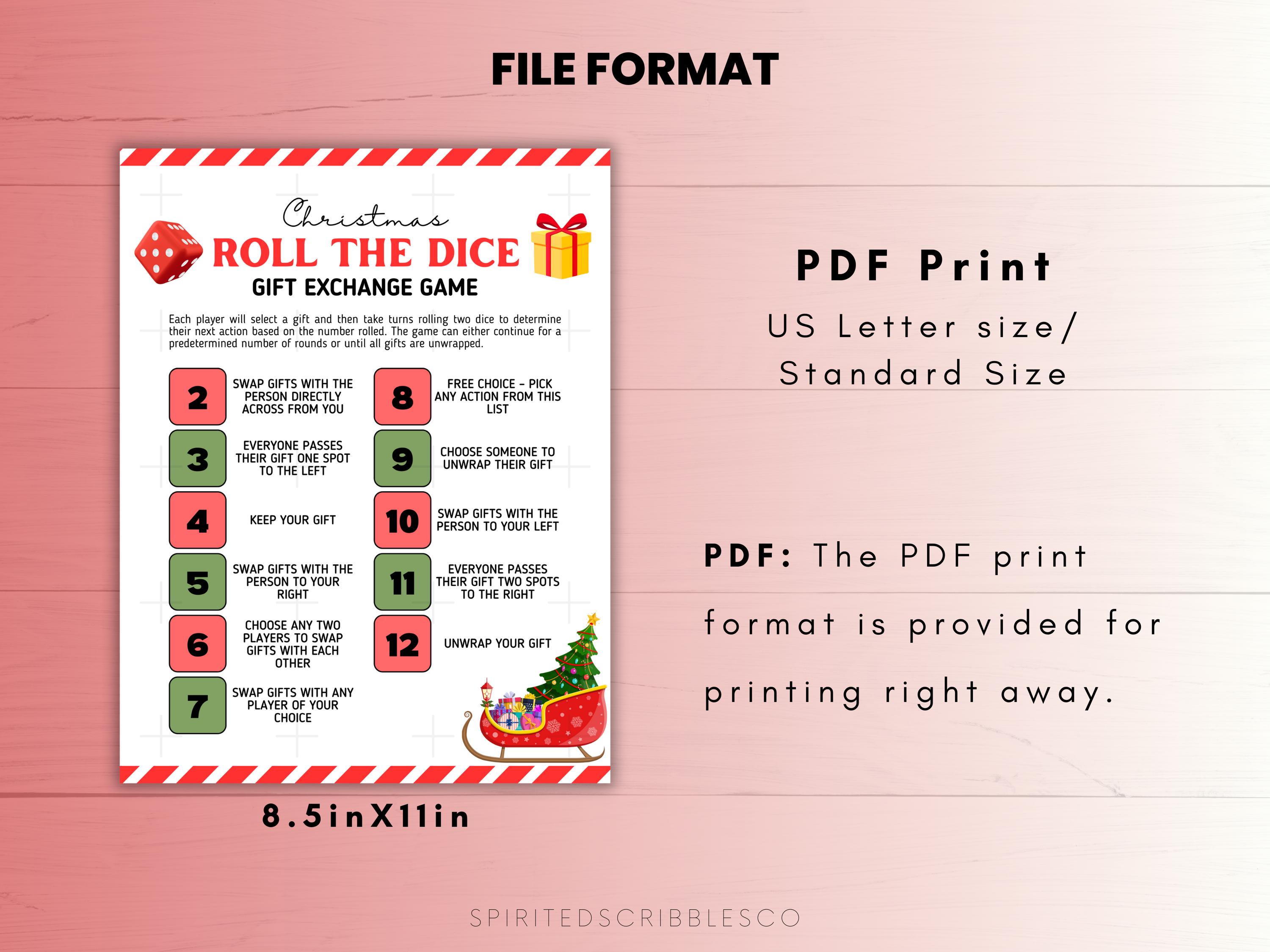 Christmas Roll the Dice Gift Exchange Game Printable Christmas Two Dice ...