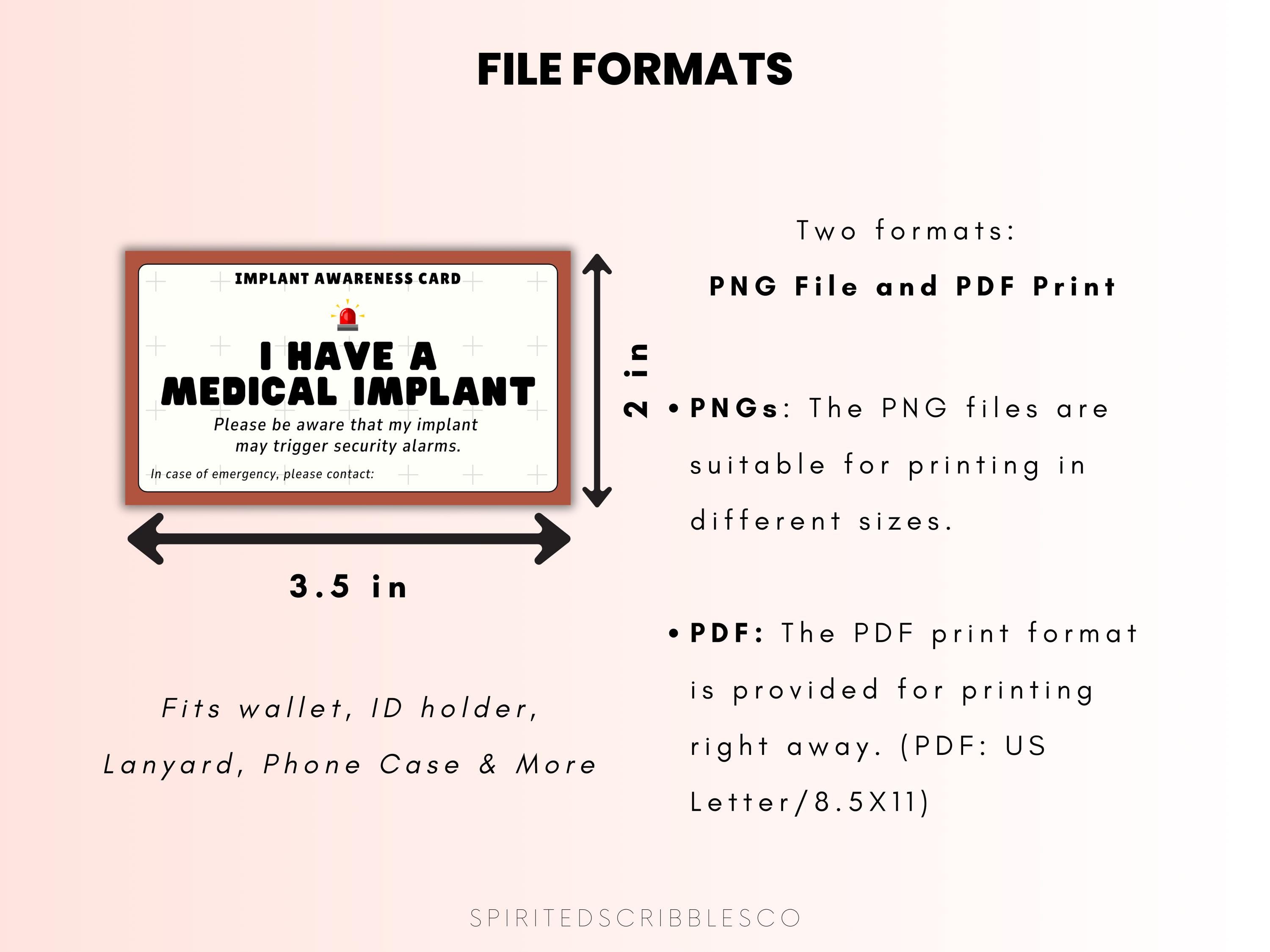Printable Implant Card Medical Implant Awareness Alert Visual Wallet ...