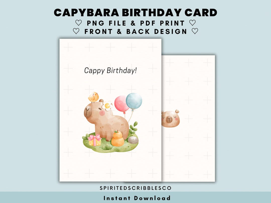 Capybara Birthday Card Printable Digital Use Celebration Letter ...