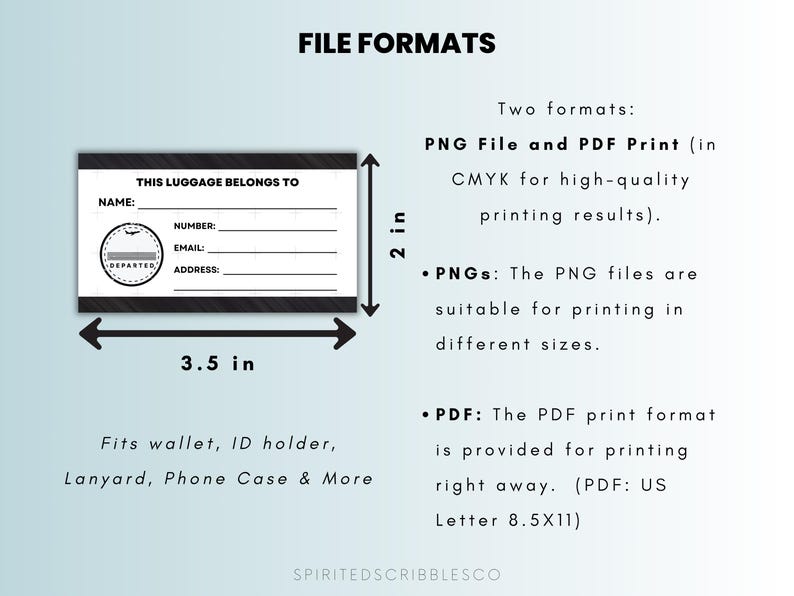 Printable Luggage Tag Insert Two-sided in Case of Emergency Travel Gear ...