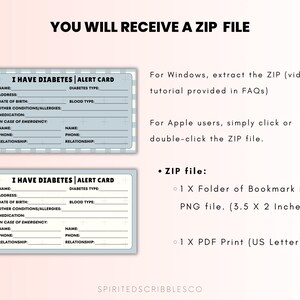 Printable Diabetes Alert Card Medical ID Ice Tag Emergency Diabetic ...