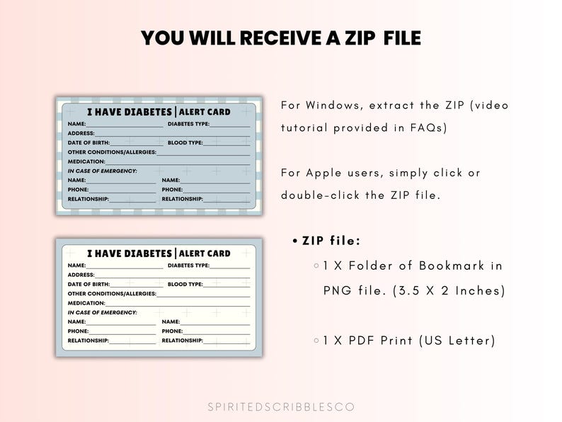 Printable Diabetes Alert Card Medical ID Ice Tag Emergency Diabetic ...