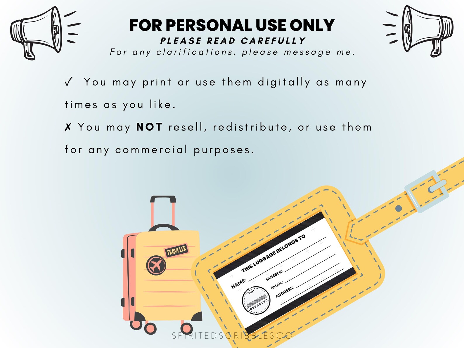 Printable Luggage Tag Insert Two-sided in Case of Emergency Travel Gear ...