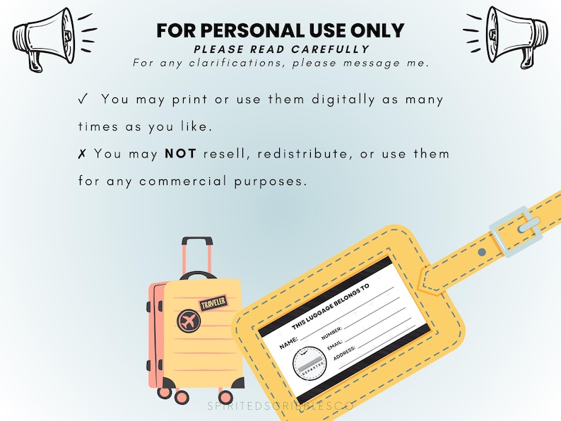 Printable Luggage Tag Insert Two-sided in Case of Emergency Travel Gear ...
