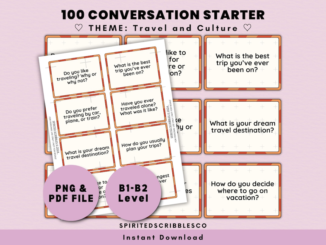 English Conversation Starter Flash Cards ESL 100 Intermediate Question ...