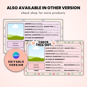 Kids Printable Emergency Card in Case of Emergency ICE Tag Contacts ...