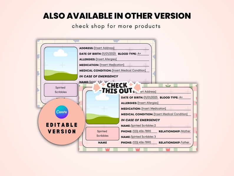 Kids Printable Emergency Card in Case of Emergency ICE Tag Contacts ...