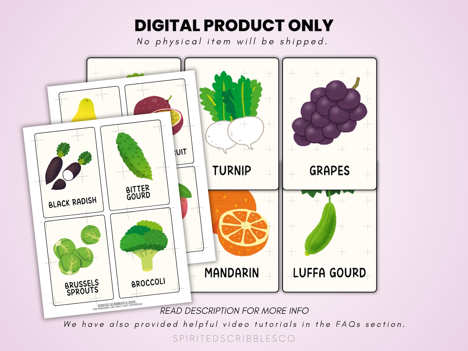 Fruits and Vegetables Flash Cards 110 Bundle Foods Illustration ...
